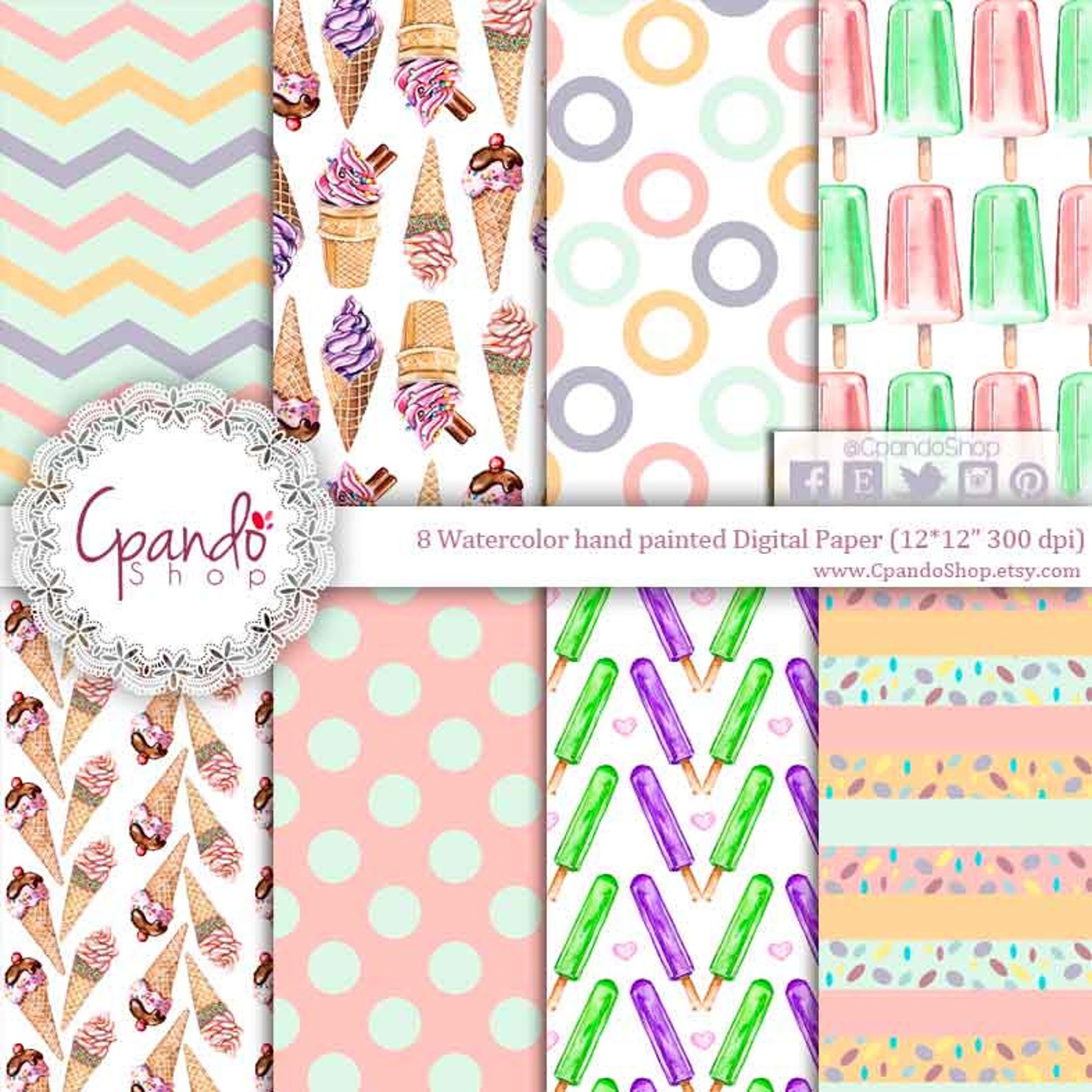 Ice Cream Digital Papers Ice Cream Party Theme Birthday | Etsy