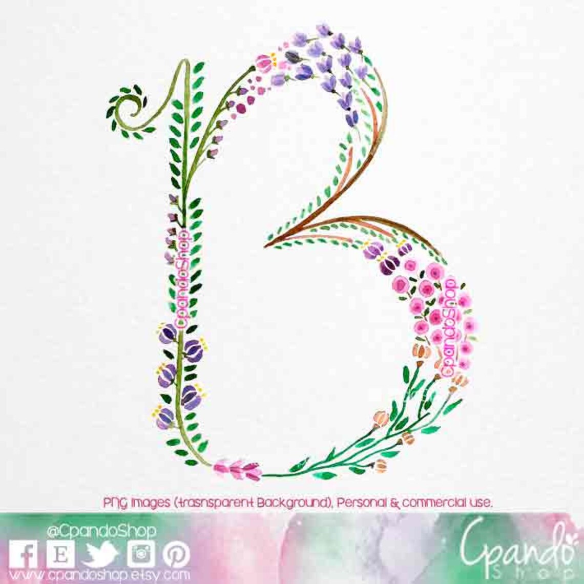 Letter B Watercolor Hand Painted Clip Art 1png Image - Etsy