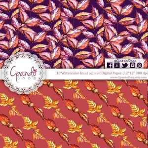 Autumn Digital Paper Watercolor Autumn Invitation Watercolor Leaves ...