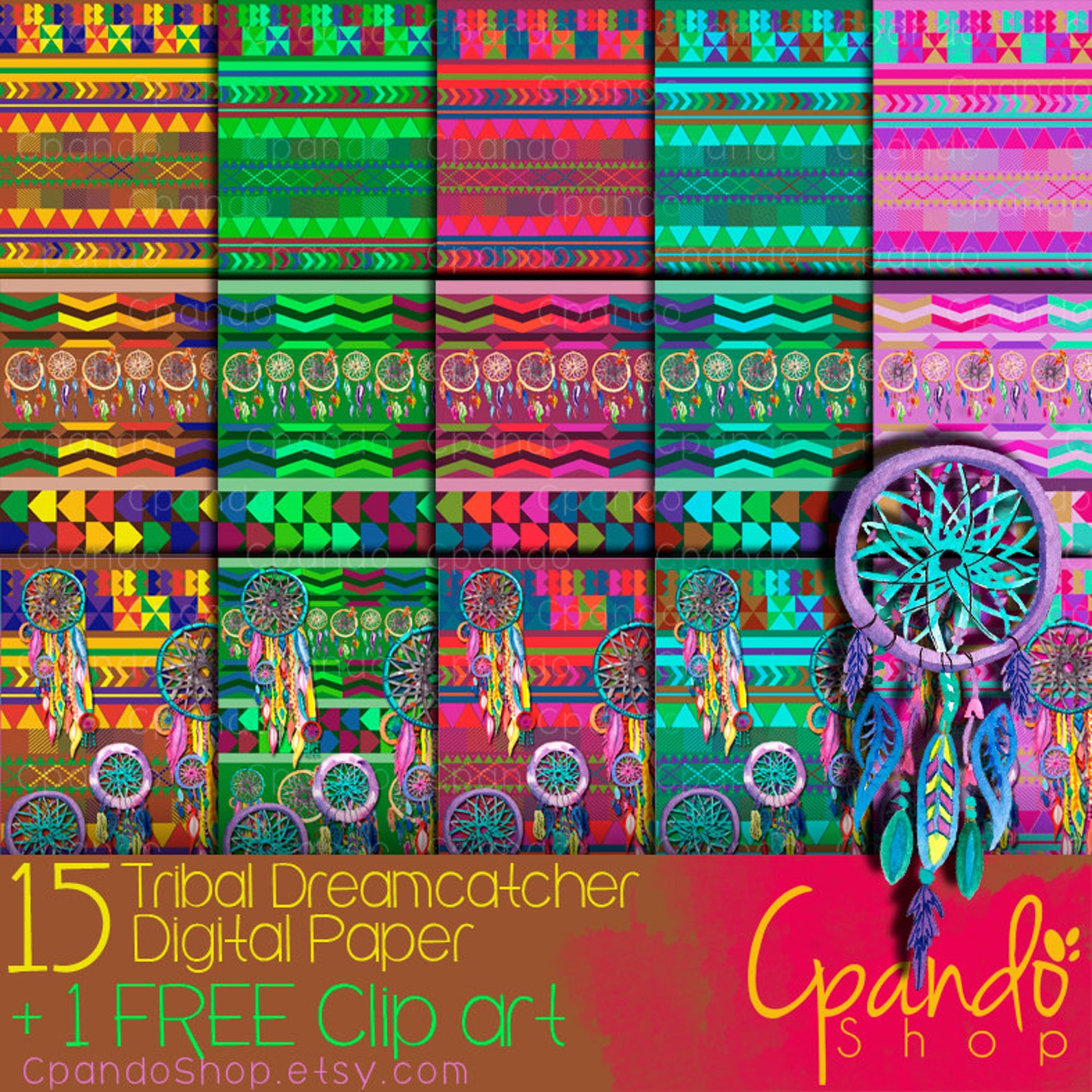 Tribal Dreamcatcher Digital Paper (jpg 300dpi 12*12") Boho Wallpaper ...