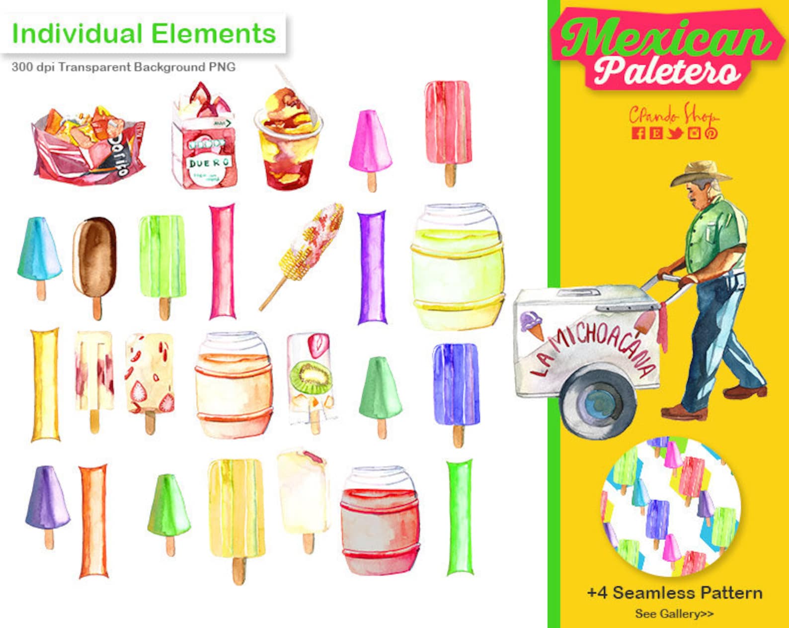 Mexican Paletero Mexican Food Clip Art Mexican Ice Cream - Etsy