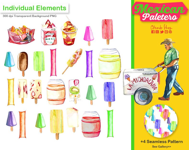 Mexican Paletero, Mexican Food Clip Art, Mexican Ice Cream Man, for ...
