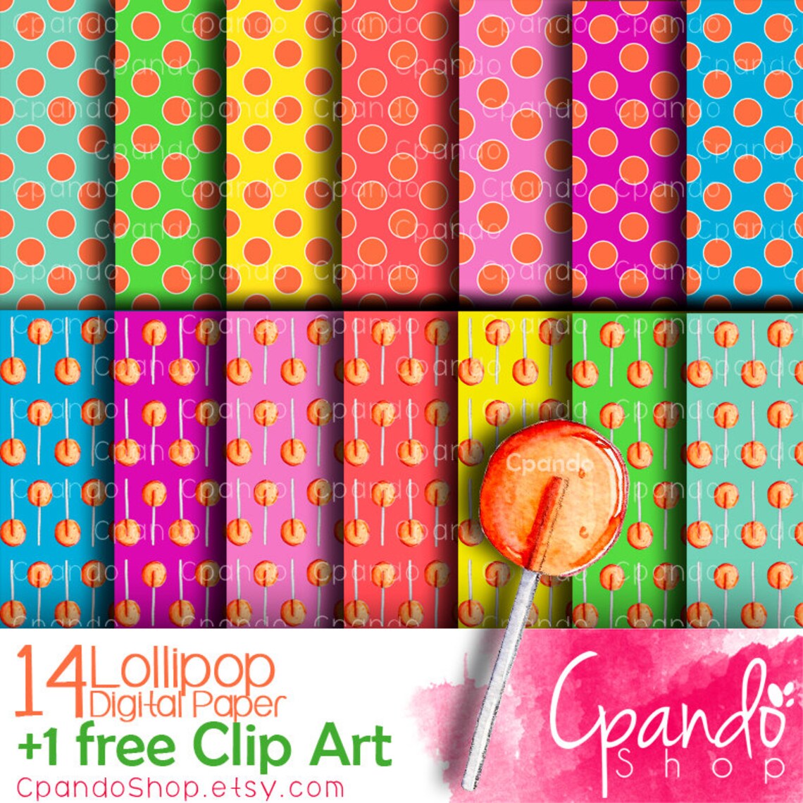 Lollipop Digital Paper Watercolor - Etsy