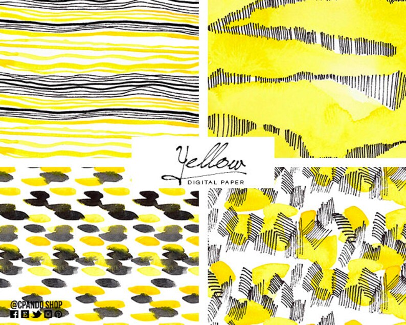 Yellow Watercolor Hand Painted Digital Paper 12x12in 300dpi, for ...