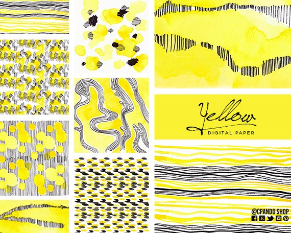 Yellow Watercolor Hand Painted Digital Paper 12x12in 300dpi | Etsy