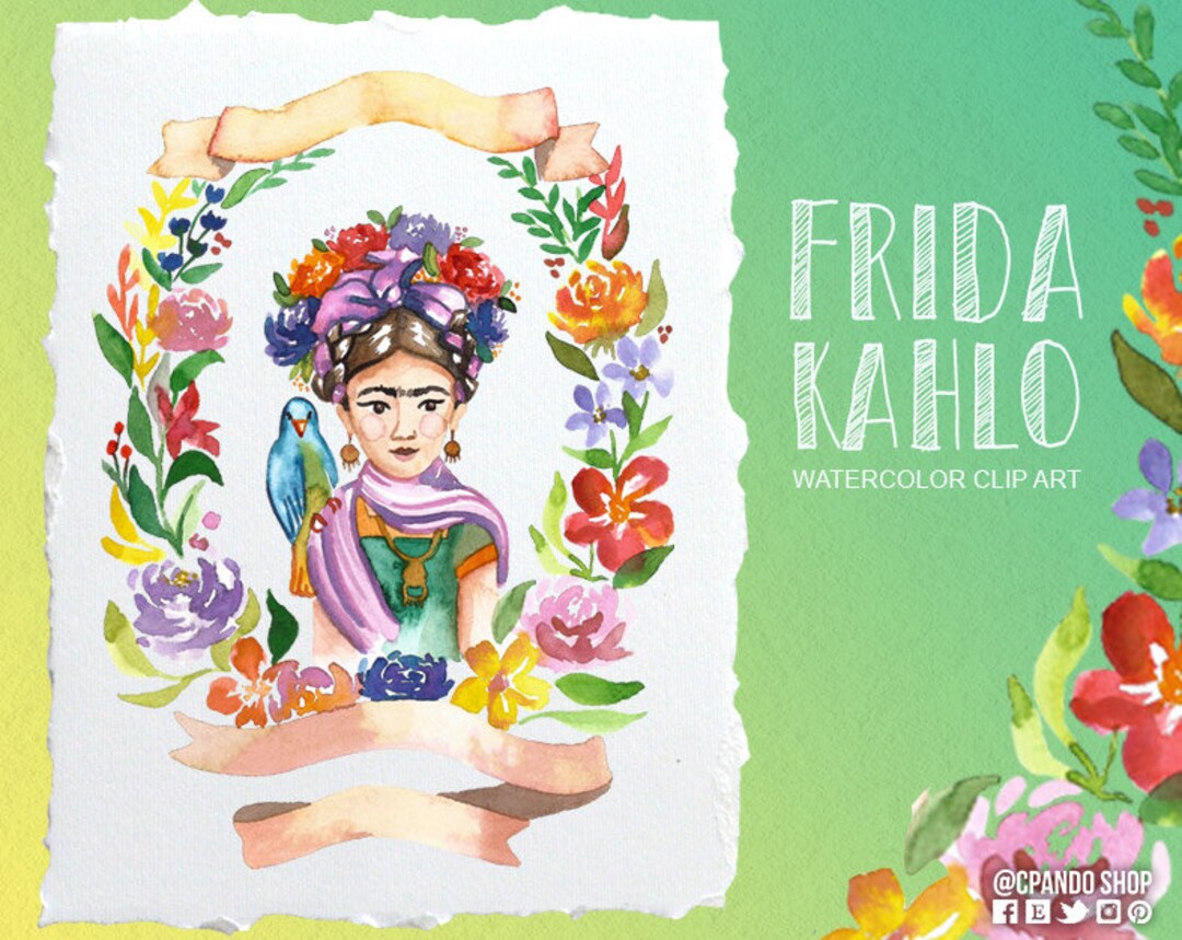 Frida Kahlo clip art pintado a mano en acuarela, Frida Kahlo Clip Art ...