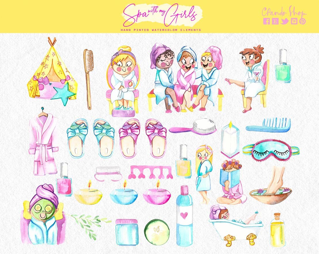 Instant Download Spa Girl Digital Clipart Spa Girls Clip Art | Etsy