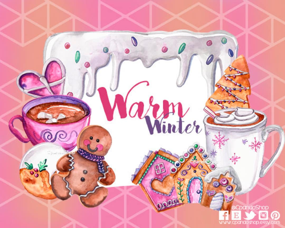 Warm Winter Watercolor Hand Painted Clip Art, Christmas Clip Art ...