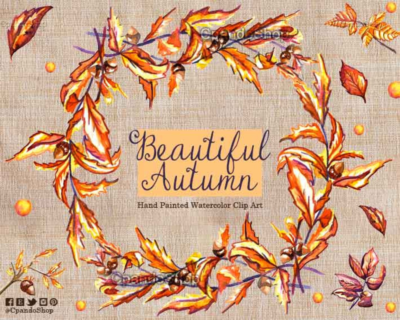 Autumn hand painted watercolor Clip art 10 Png images with | Etsy