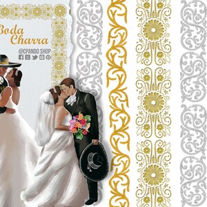 Mexican Wedding Charm: 2 Charro Attire Groom & Bride Illustrations, 3 ...