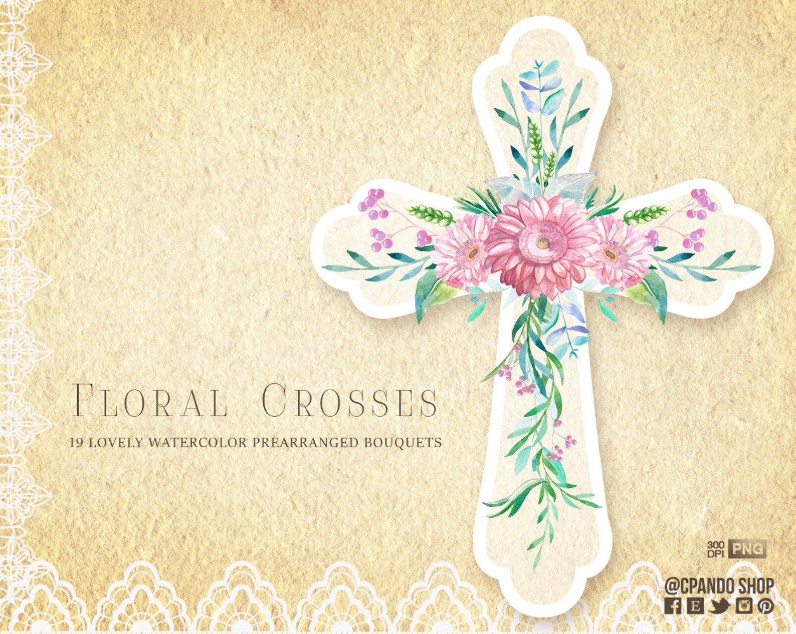 Floral Crosses Watercolor Hand Painted Baptism First | Etsy