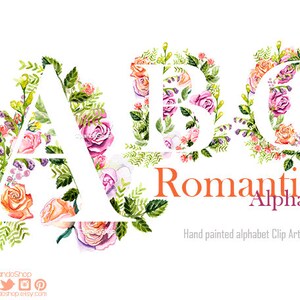 Floral Alphabet Clipart, Letters Clipart Watercolor Flowers Alphabet ...