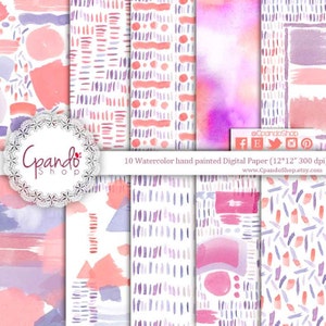 Watercolor Strokes Background Watercolour Geometric Digital Paper for ...