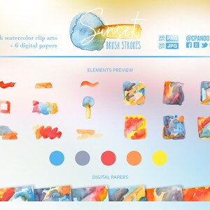Sunset Brush Strokes Watercolor Banners Strokes PNG Transparent ...