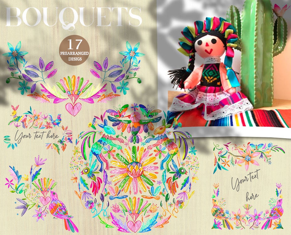 180+ Otomi Watercolor Clipart - Bouquets - Patterns - Mexican Folk Art ...