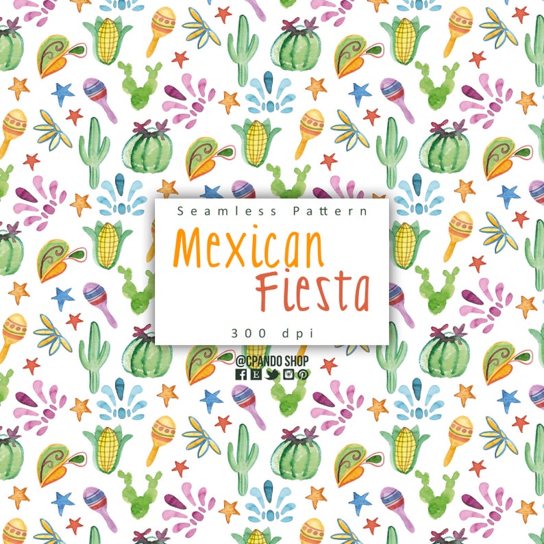 Mexican Fiesta Digital Seamless Pattern Hand Painted Spanish - Etsy