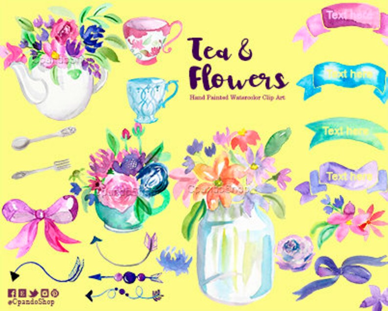 Tea Clip Art Watercolor Tea Clip Art, Tea Time Clipart, Tea Invitation ...