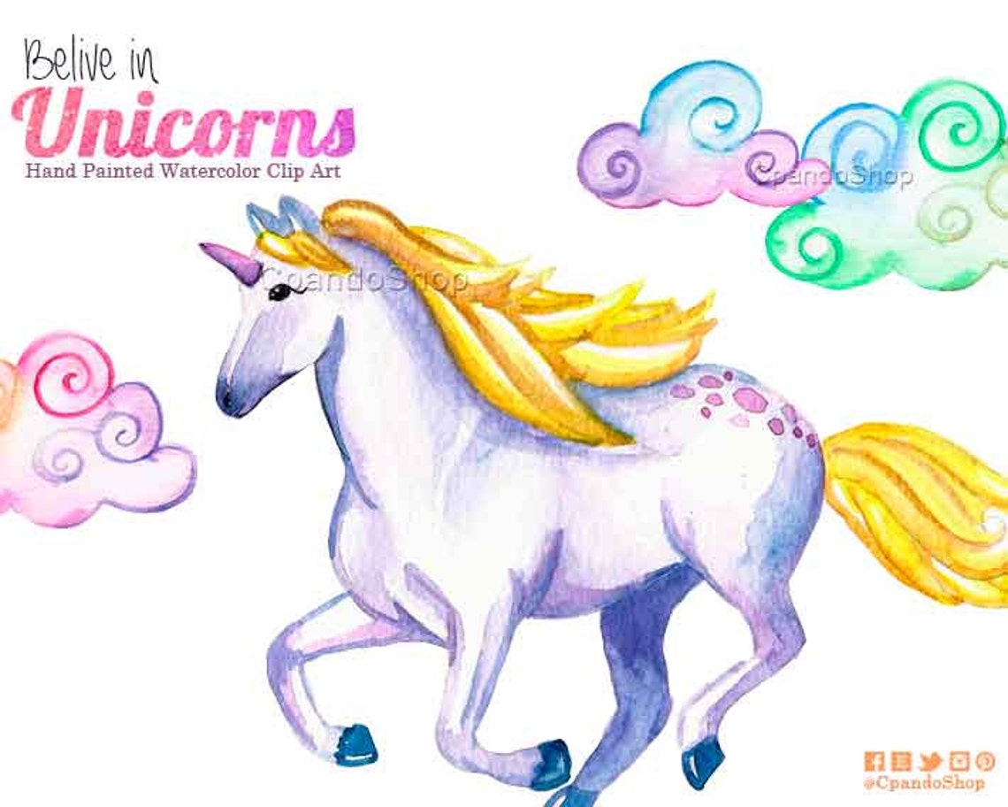 Unicorn Watercolor Clip Art Unicorns Clilpart Magic Clip - Etsy