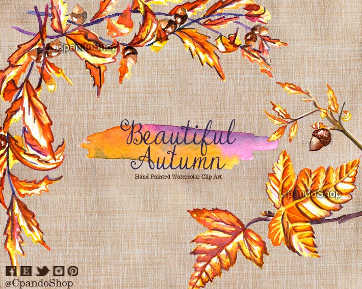 Autumn hand painted watercolor Clip art 10 Png images with | Etsy