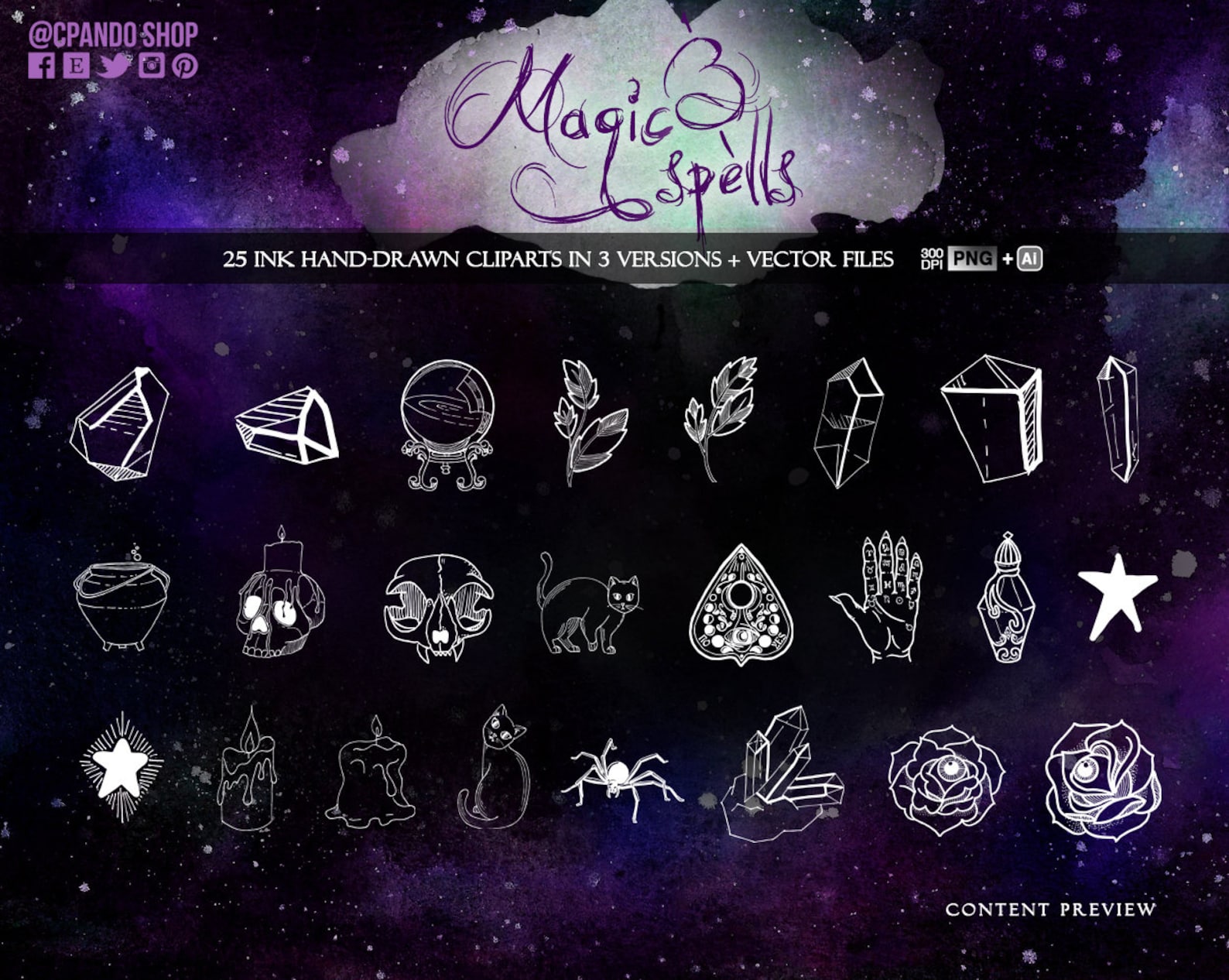 Magic & Spells Hand Drawn Clip Art and Digital Paper - Etsy
