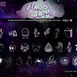 Magic & Spells Hand Drawn Clip Art and Digital Paper, Witchcraft ...