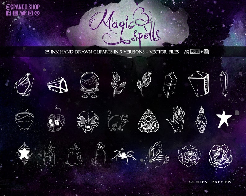 Magic & Spells Hand Drawn Clip Art and Digital Paper - Etsy