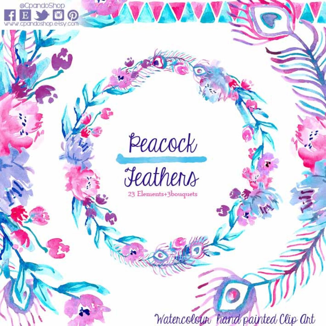 Watercolor Peacock Feathers Clipart Clipart Peacock Clip Art Feathers ...