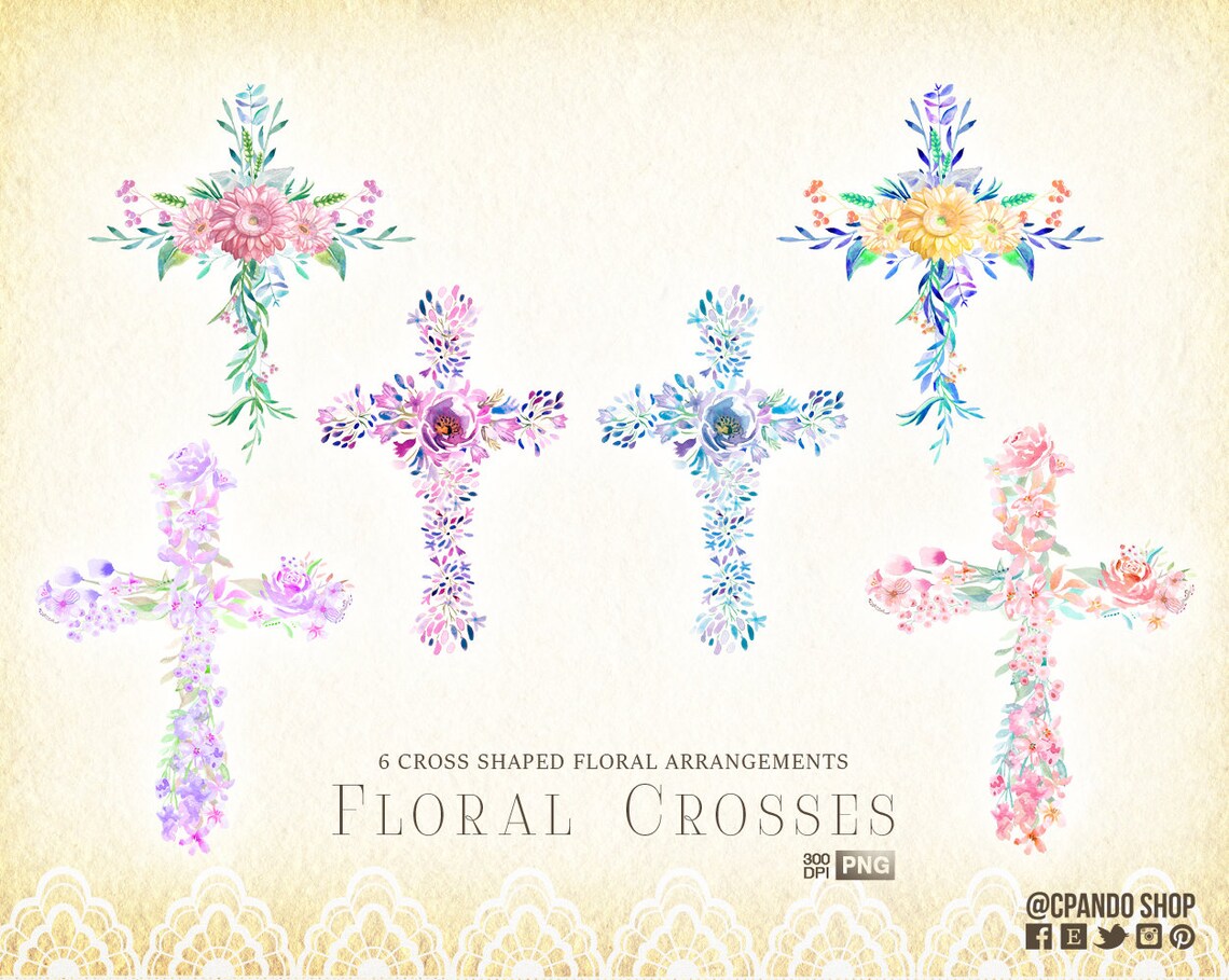 Floral Crosses Watercolor Hand Painted Baptism First | Etsy