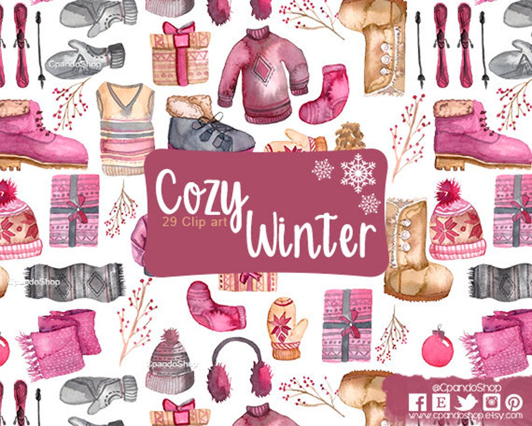 Cozy Winter Watercolor Clip Art, Winter Sports, Ugly Sweater, Winter ...