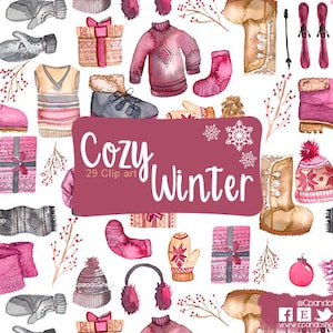 Cozy Winter Watercolor Clip Art, Winter Sports, Ugly Sweater, Winter ...