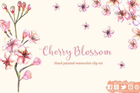 Cherry Blossom Clip Art Pink Cherry Blossoms Clipart Flowers Digital ...