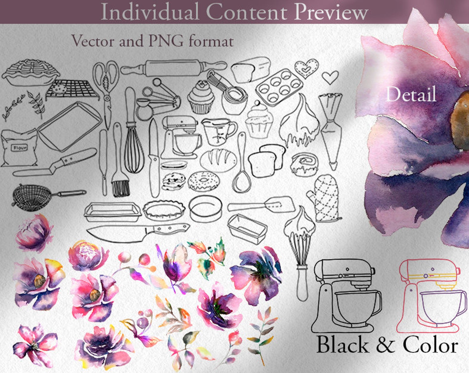 Baking Icons Watercolor Baking Supplies Clipart Hand Drawn Bakery Logo ...