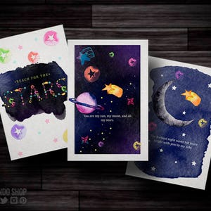 Outer Space Greeting Card, Love Greeting Card, Set of 3 Greeting Cards ...