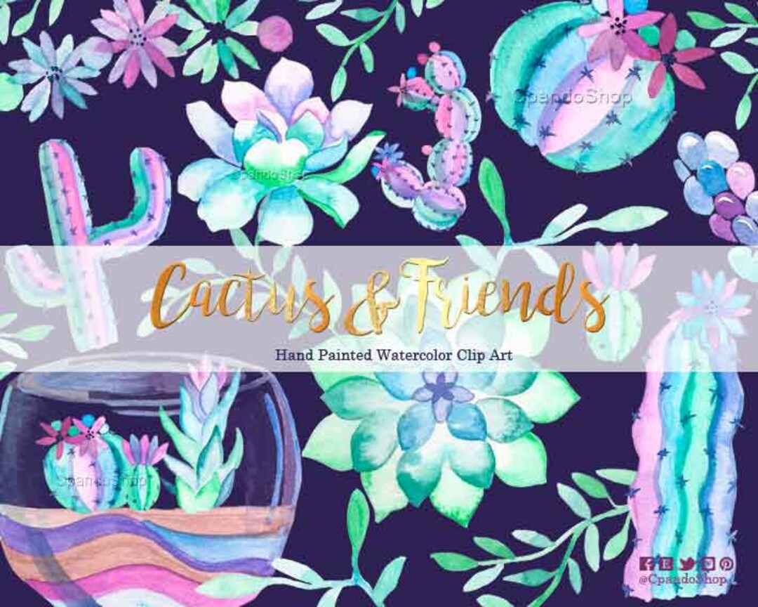 Cactus Clipart Succulent Watercolor Clip Art Cactus Invitations ...