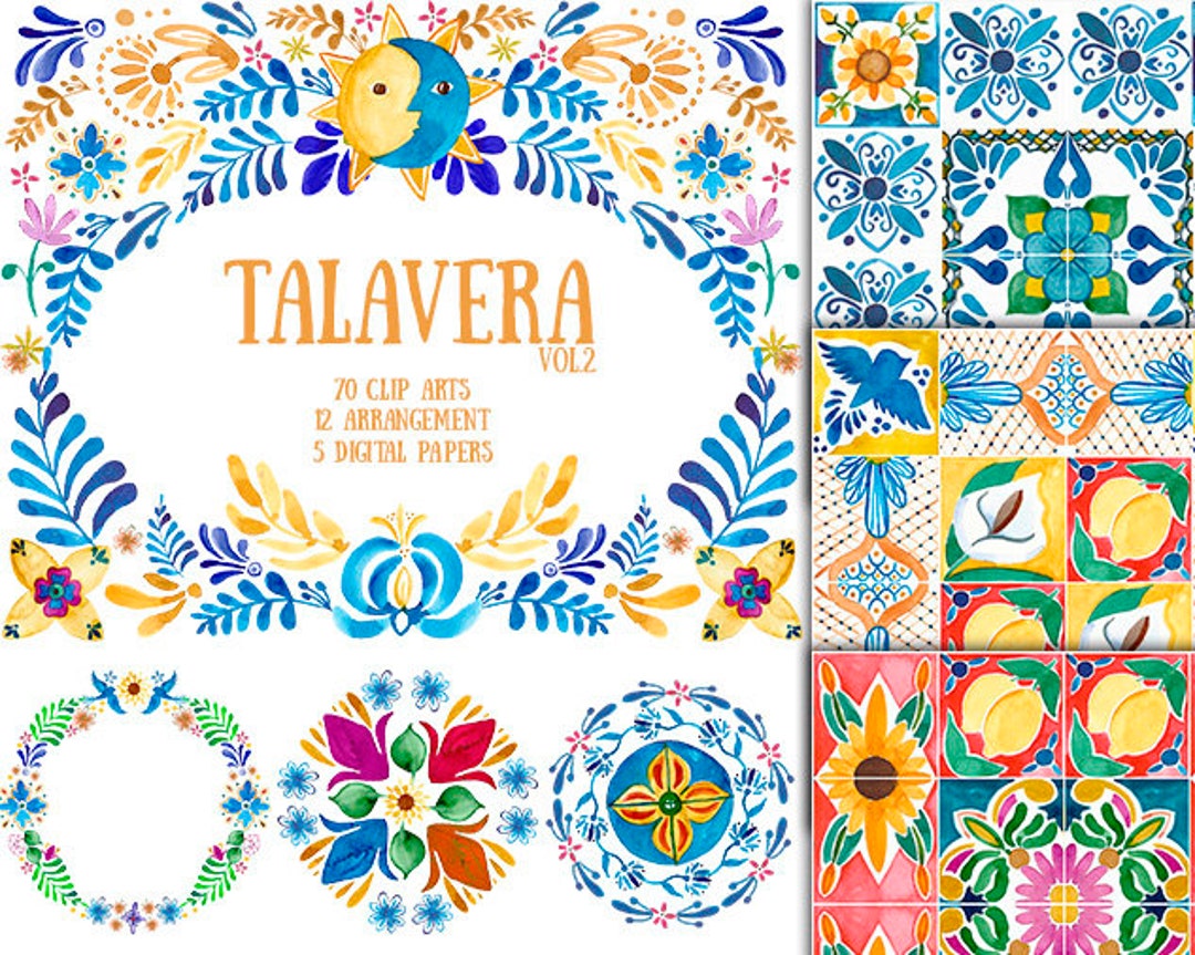 Talavera Digital Paper 5 De Mayo Clip Art Mexico Invitations Fiesta ...