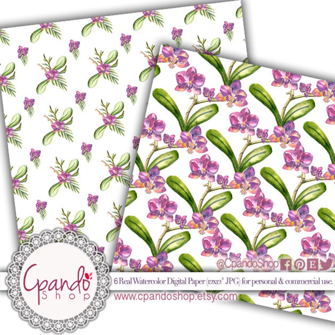 Orchid Watercolor Digital Paper, Floral Watercolor, Floral Digital ...