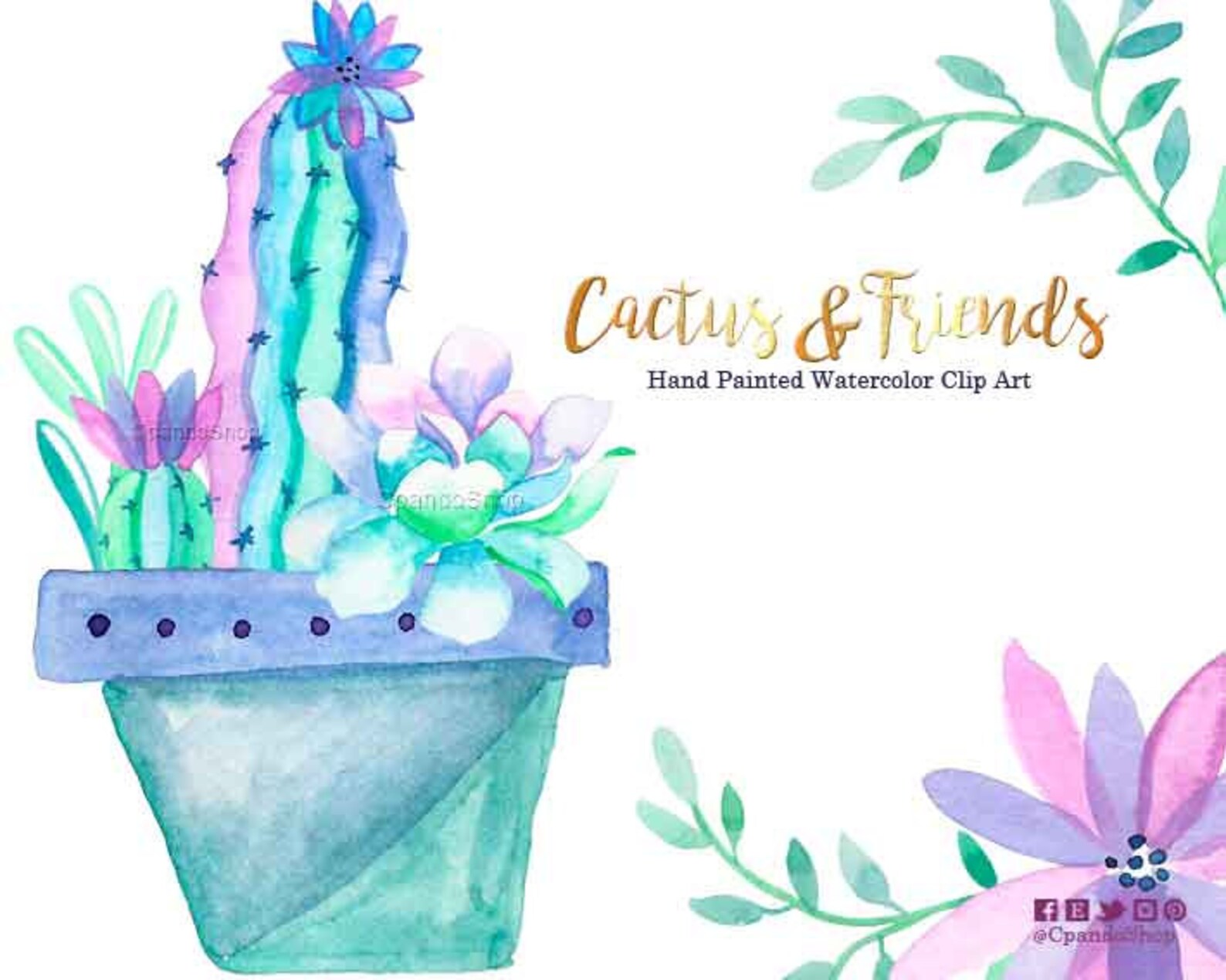 Cactus Clipart Succulent Watercolor Clip Art Cactus - Etsy