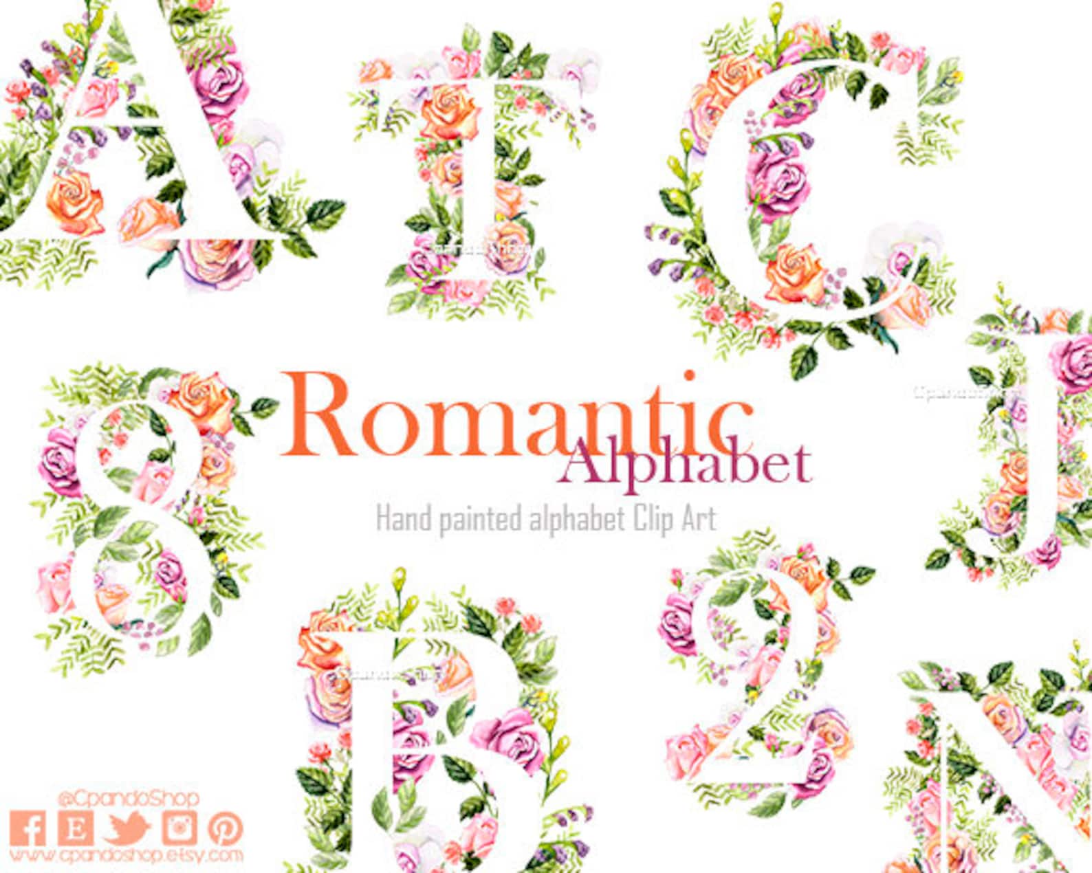 Floral Alphabet Clipart, Letters Clipart Watercolor Flowers Alphabet ...