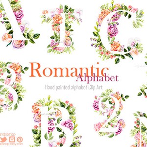 Floral Alphabet Clipart, Letters Clipart Watercolor Flowers Alphabet ...