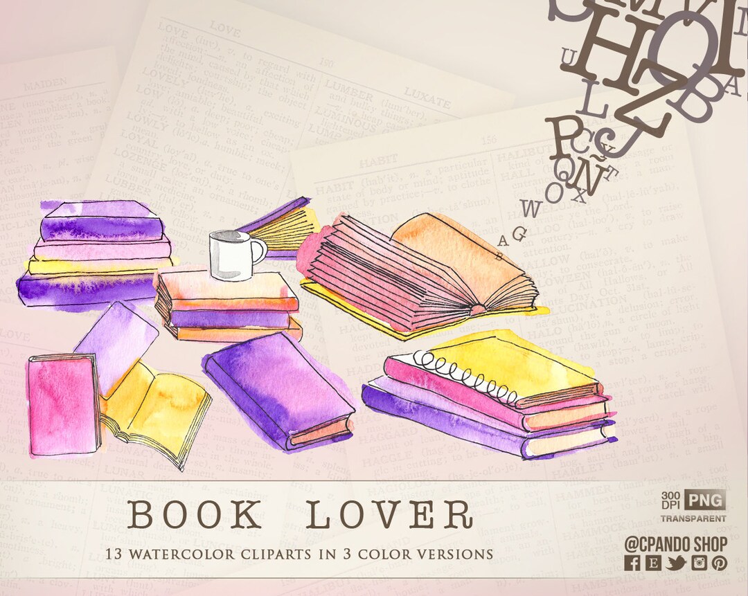 Book Lover, Watercolor Clipart, Book, Book Club, I Love Books, Book ...