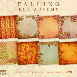 Falling for Autumn Digital Paper, 300 Dpi 12x12 in Jpg Files. Autumn ...