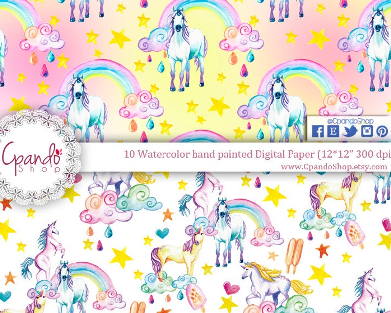 Watercolor Unicorns Digital Paper Magic Digital Paper - Etsy
