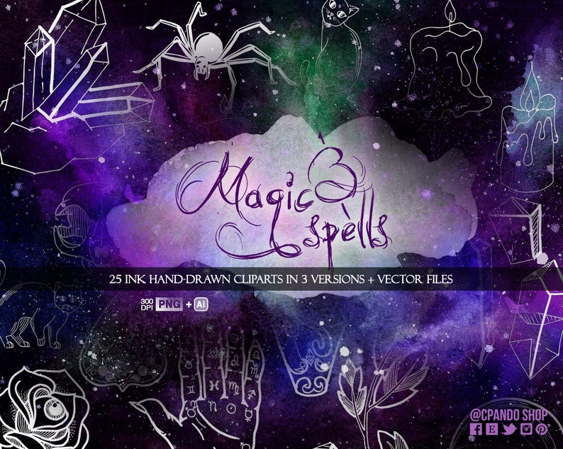 Magic & Spells Hand Drawn Clip Art and Digital Paper - Etsy