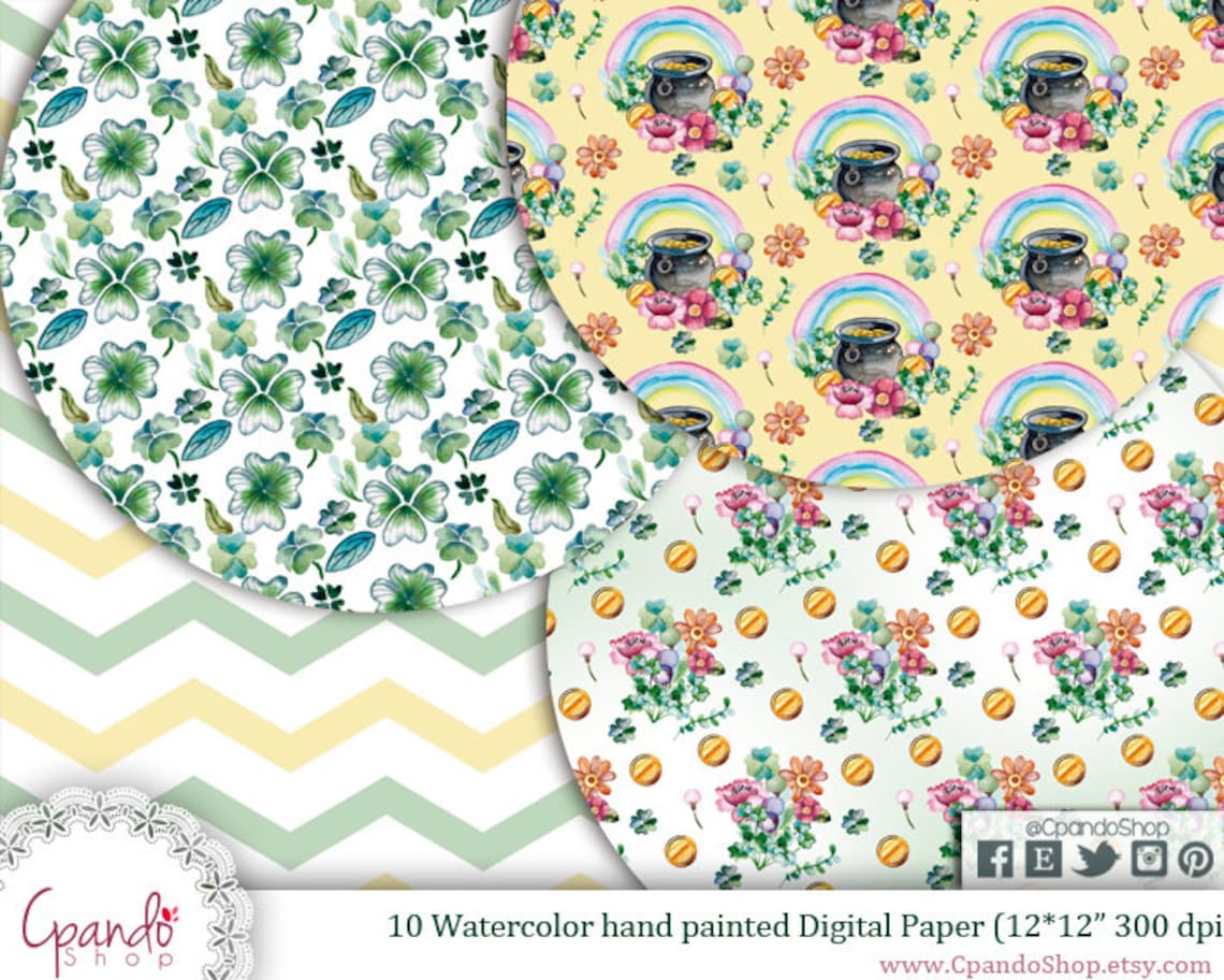 St. Patrick's Day Digital Paper, Clover Digital Paper, Goblin St ...