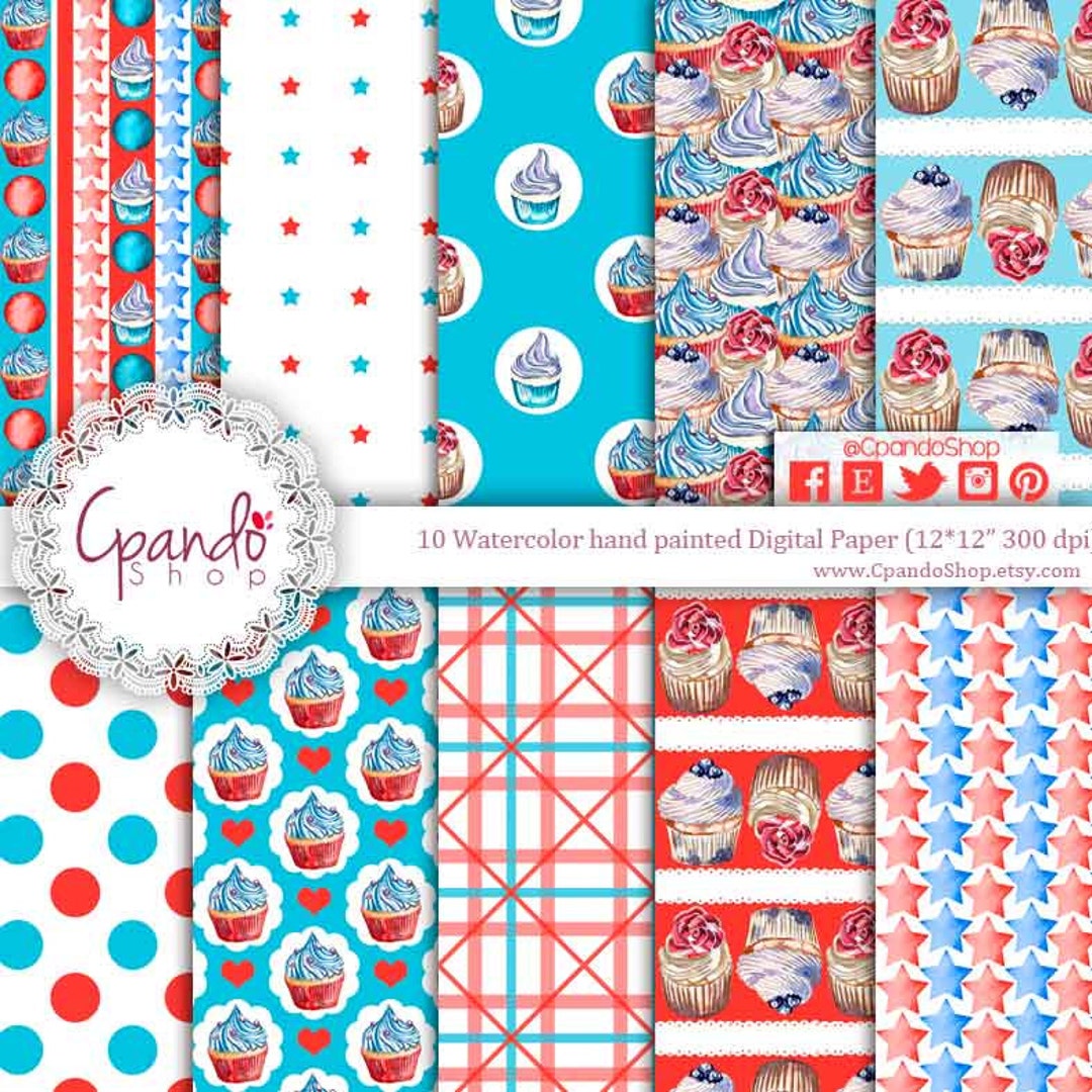 Cupcakes Digital Paper, Birthday Cupcakes Digital Paper, Cupcakes ...