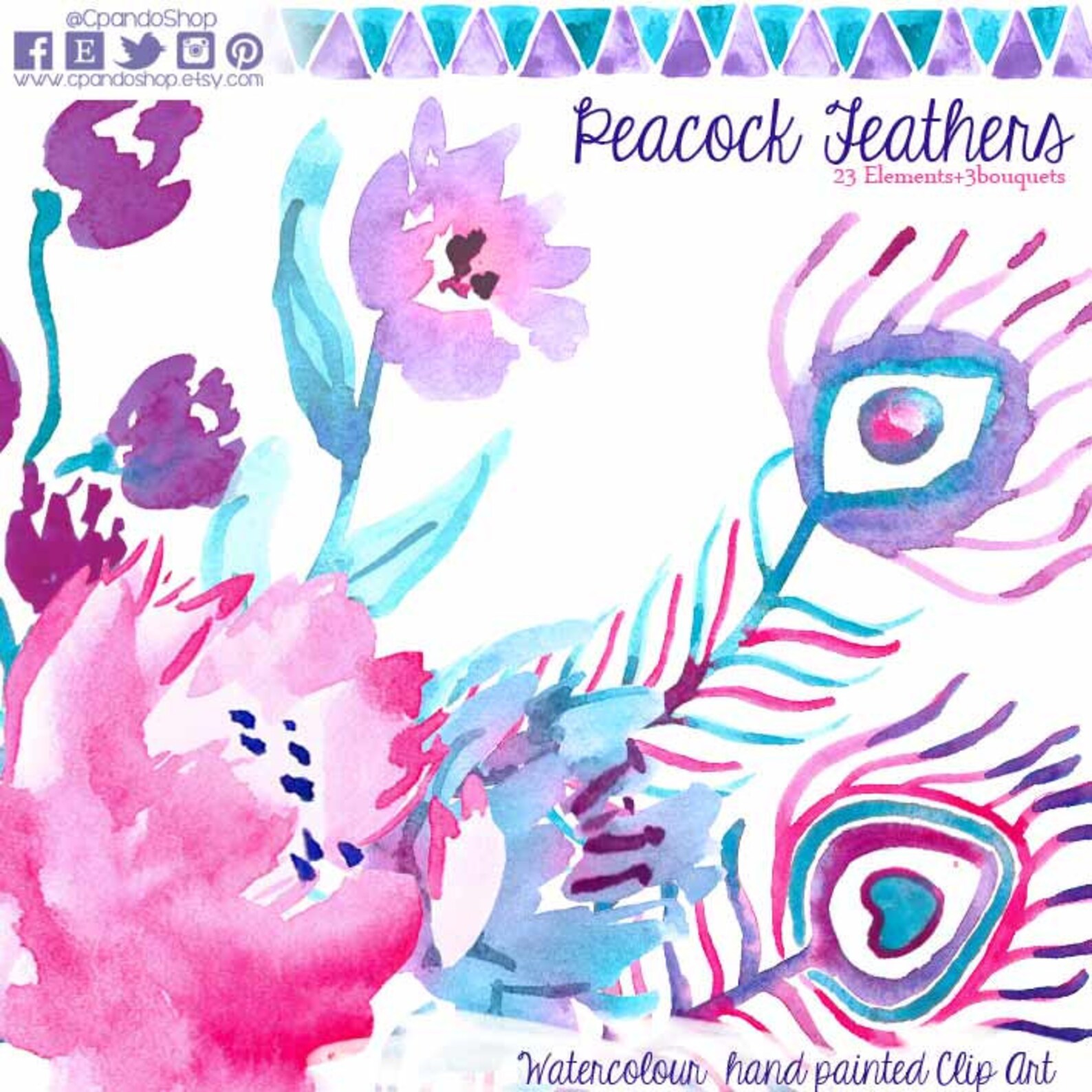 Watercolor Peacock Feathers Clipart Clipart Peacock Clip Art Feathers ...