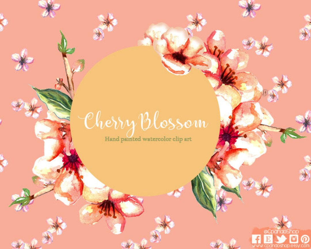 Cherry Blossom Clip Art Pink Cherry Blossoms Clipart Flowers Digital ...