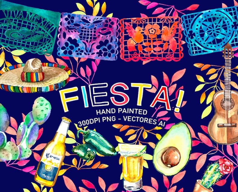 Fiesta Cute Digital Clipart Spanish Mexican Clipart Mexican - Etsy