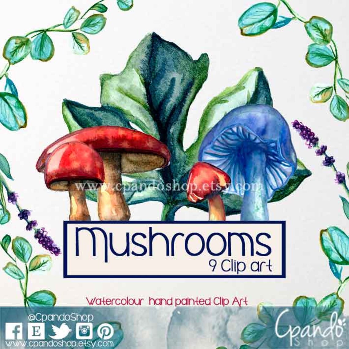 Watercolor Mushrooms Clip Art Set Digital Mushroom Clipart | Etsy