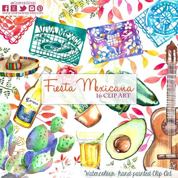 Fiesta Cute Digital Clipart Spanish Mexican Clipart Mexican | Etsy